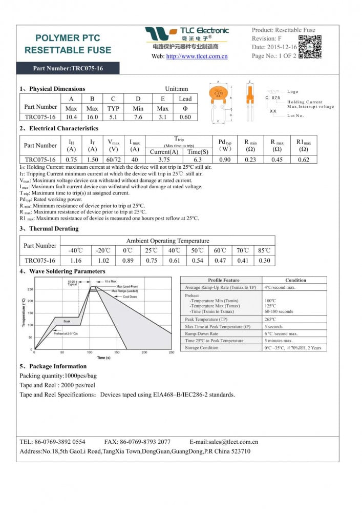 TRC075-16 datasheet page 1