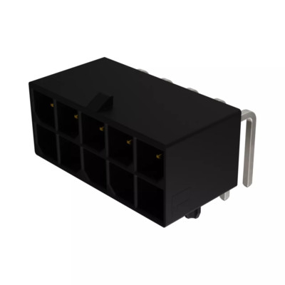 Mega-Fit Right-Angle Header, 5.70mm Pitch, Through Hole, Dual Row, 10 Circuits, 0.76µm Gold (Au) Plating, 3.60mm Tail Length, Glow-Wire Capable, Tape and Reel, Black for sale