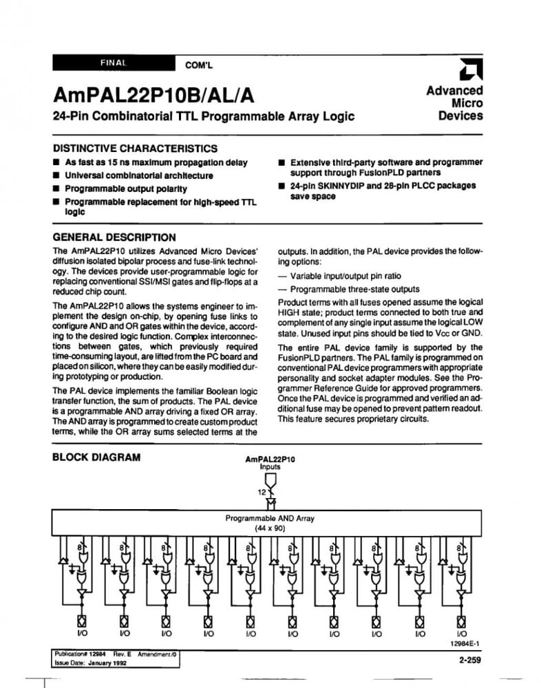 AMPAL22P10BJC datasheet page 1