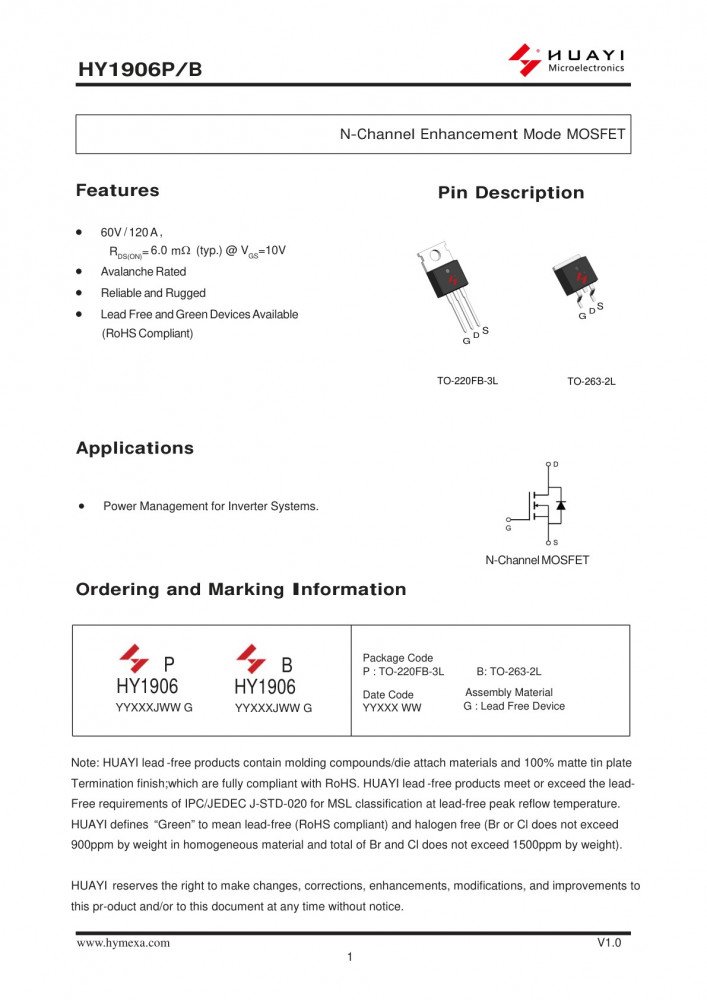 HY1906B datasheet page 1