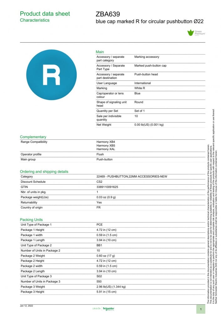 ZBA639 technical document page 1