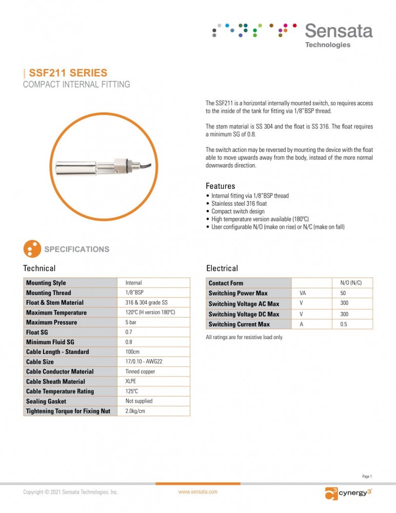 SSF211 series technical document page 1