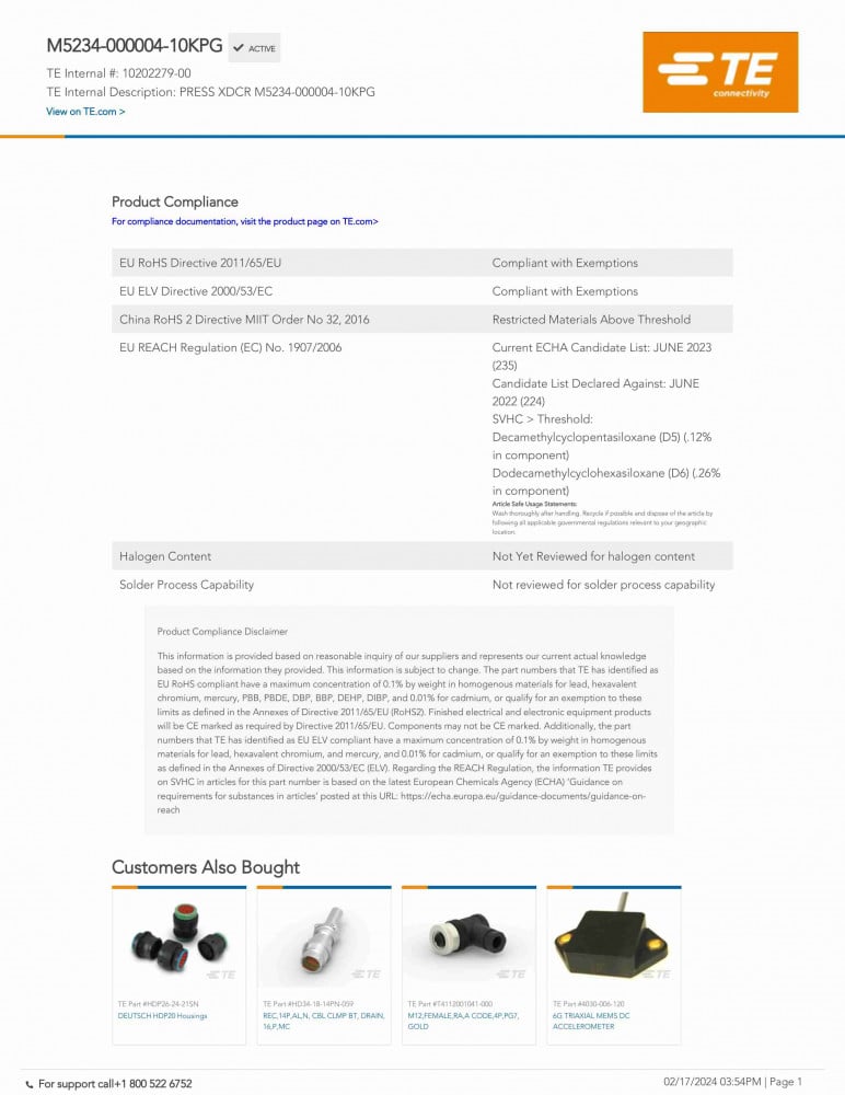 M5234-000004-10KPG technical document page 1