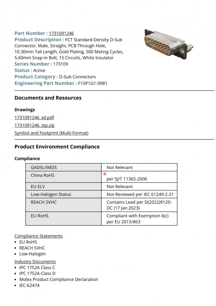 MOLEX 1731091246 technical document preview, page 1