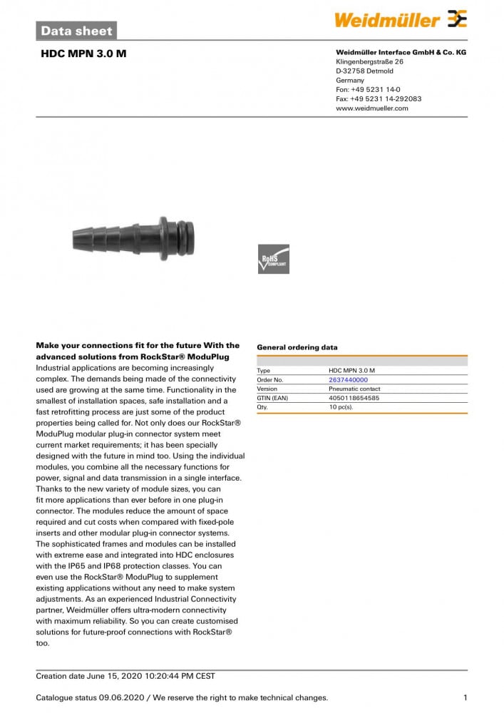 WEIDMULLER 2637440000 technical document page 1