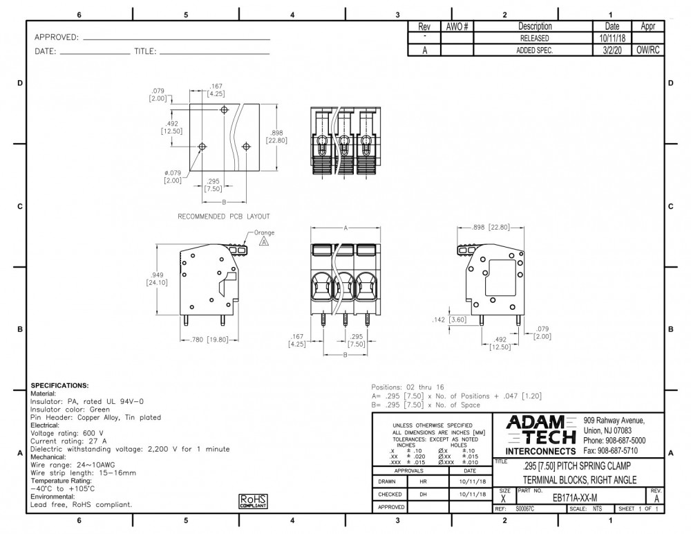 ADAM TECH EB171A-XX-M 7.50 mm pitch spring clamp drawing preview