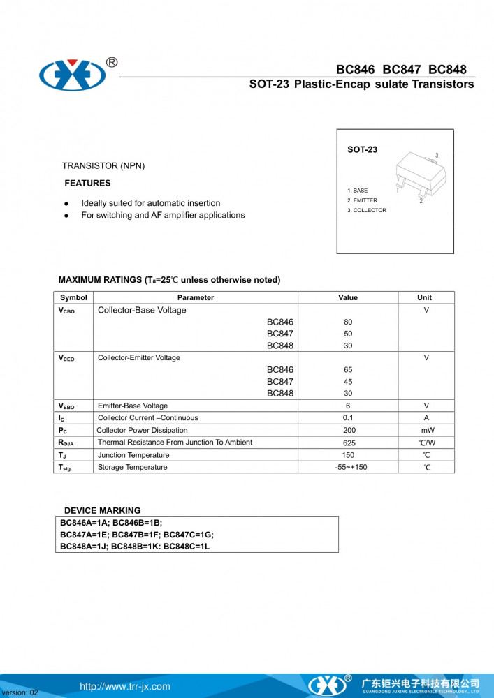 JUXING BC847C datasheet page 1