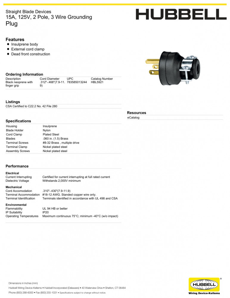 Burndy HBL5921 product documentation image