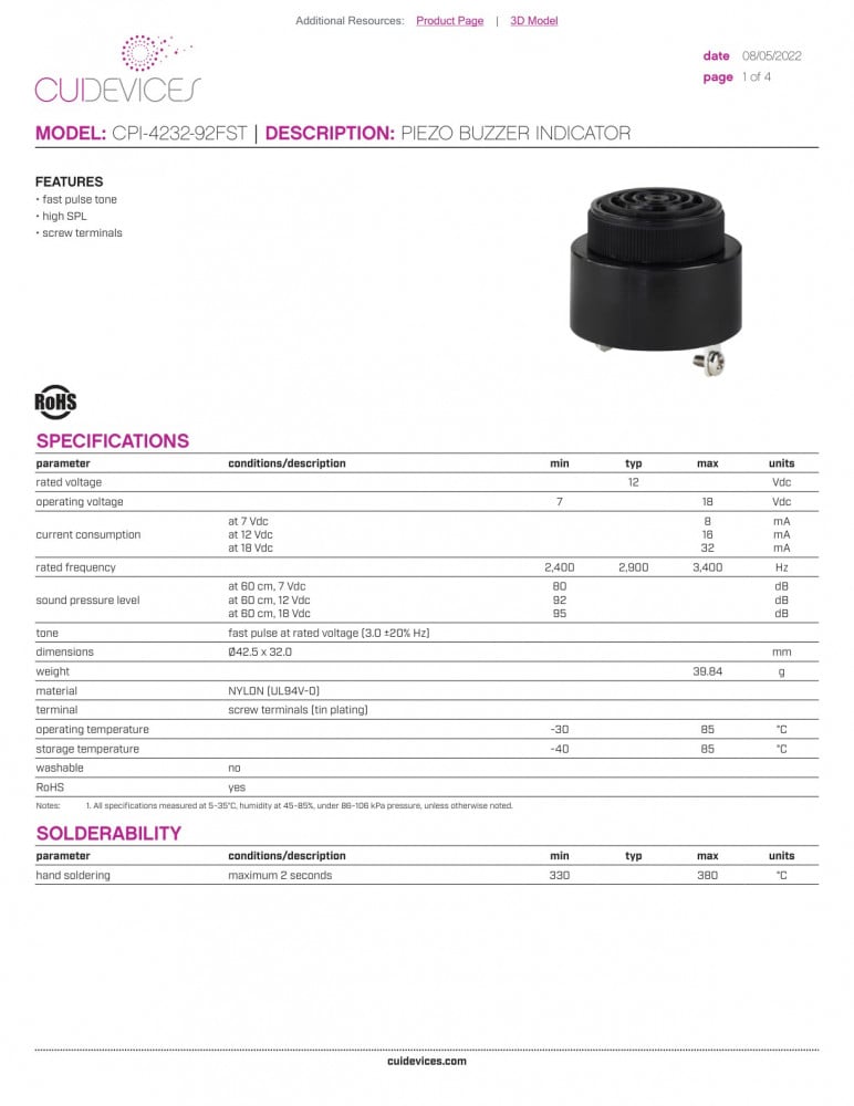 CPI-4232-92FST datasheet page 1