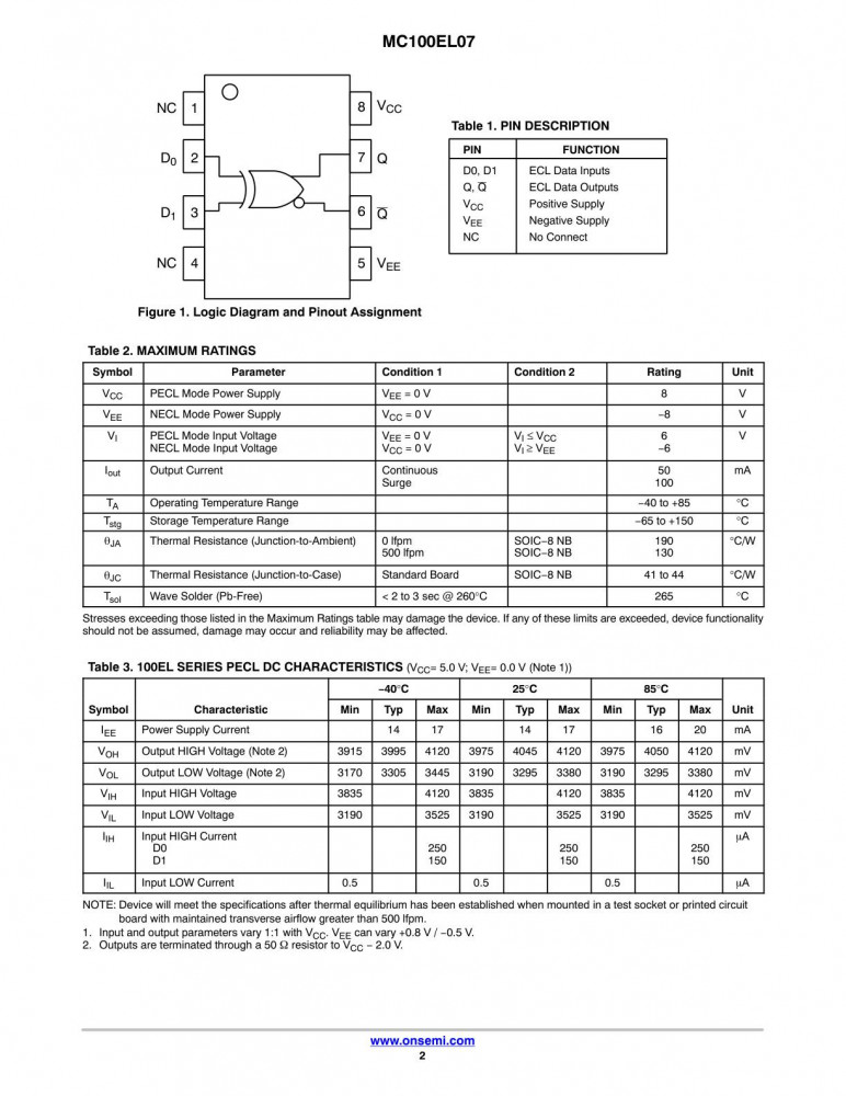 MC100EL07 datasheet page 2