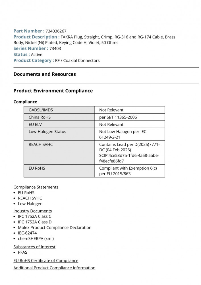 Technical document image 1 for MOLEX 734036267