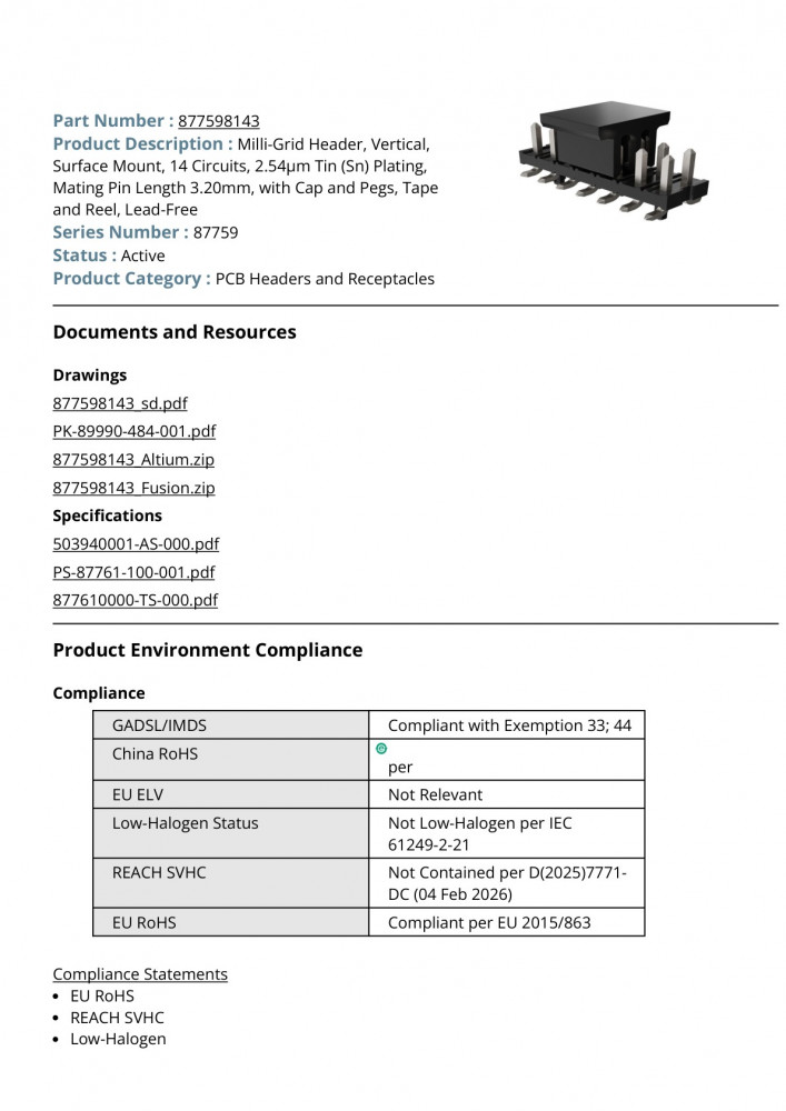 MOLEX 877598143 document preview, page 1
