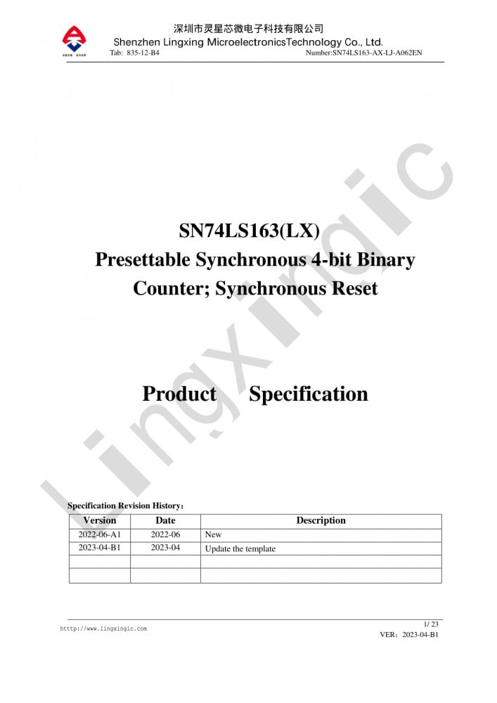 SN74LS163N(LX) datasheet page 1