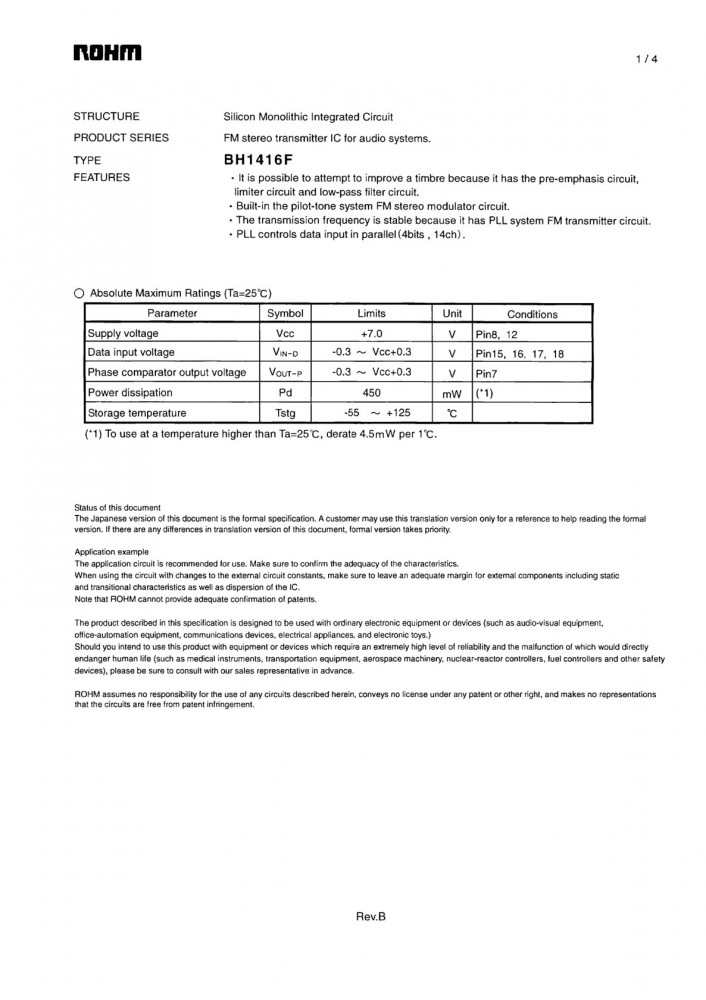 BH1416F-E2 technical document page 1