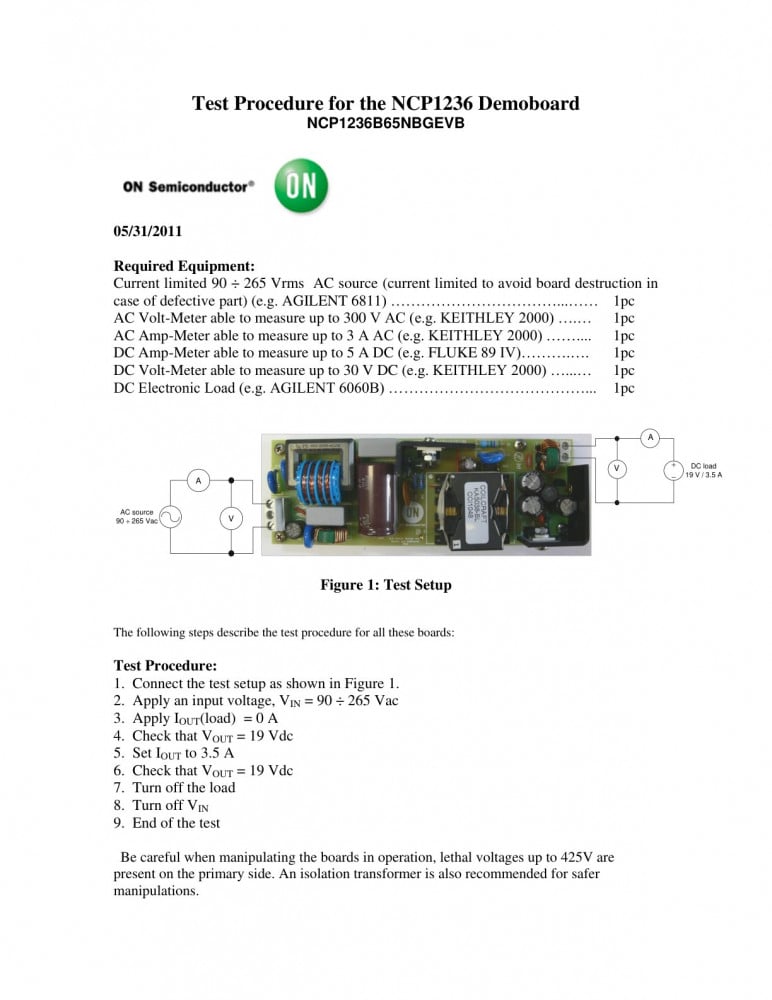 NCP1236B65NBGEVB test procedure document page