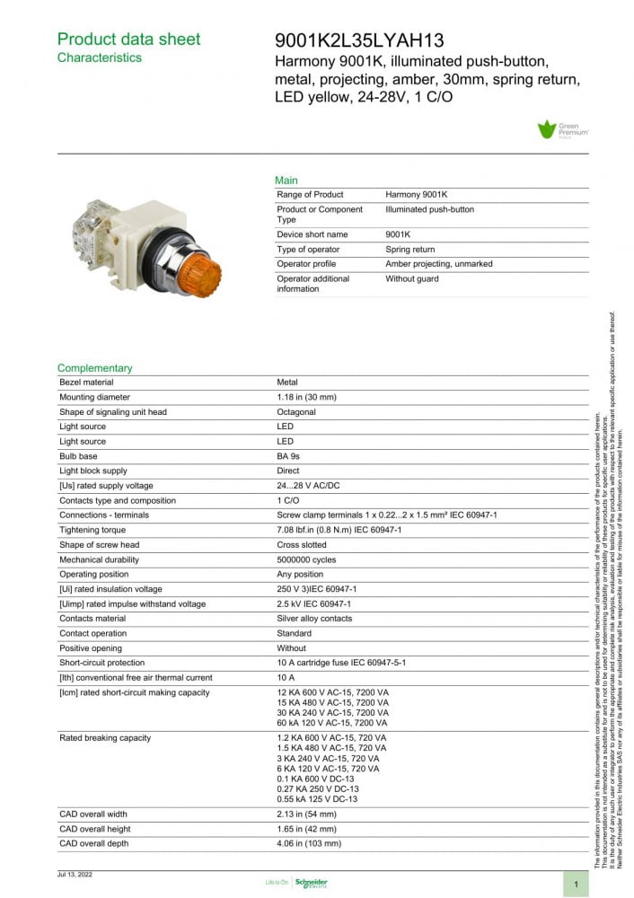 9001K2L35LYAH13 technical document page 1