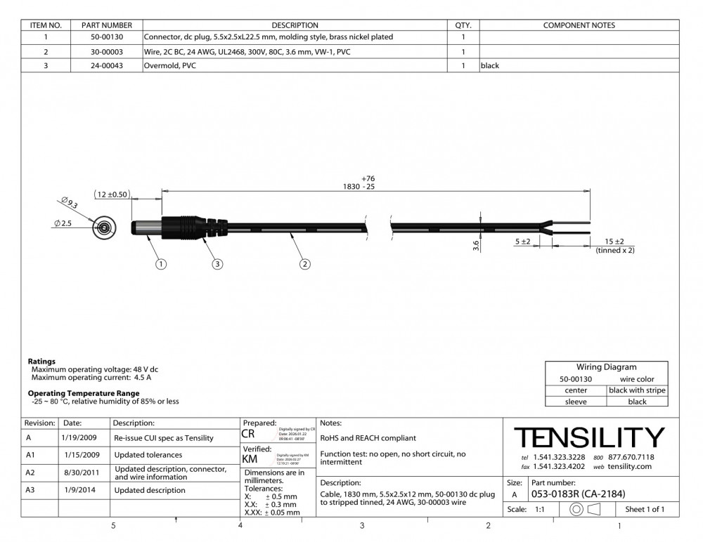 053-0183R cable assembly technical drawing and specification