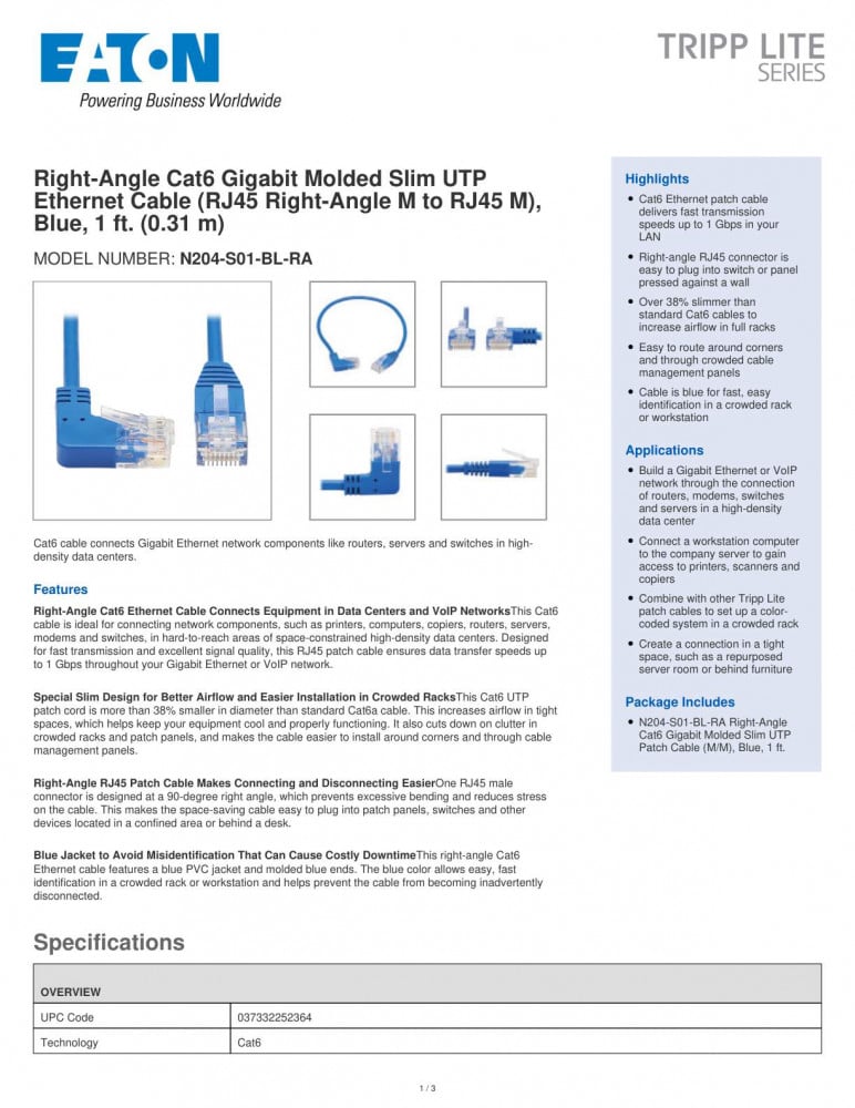 N204-S01-BL-RA technical document page 1