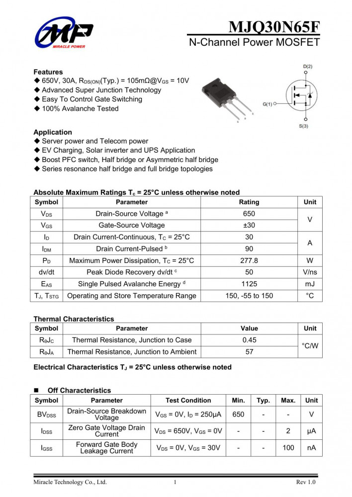 MJQ30N65F datasheet page 1
