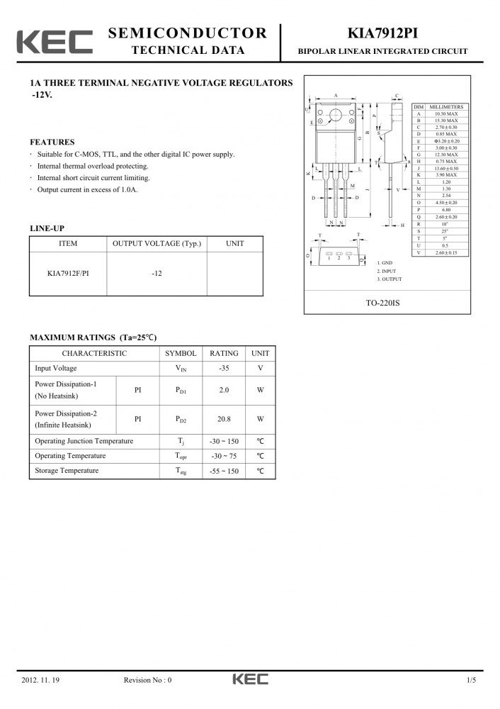 KIA7912PI-U/PF datasheet page 1