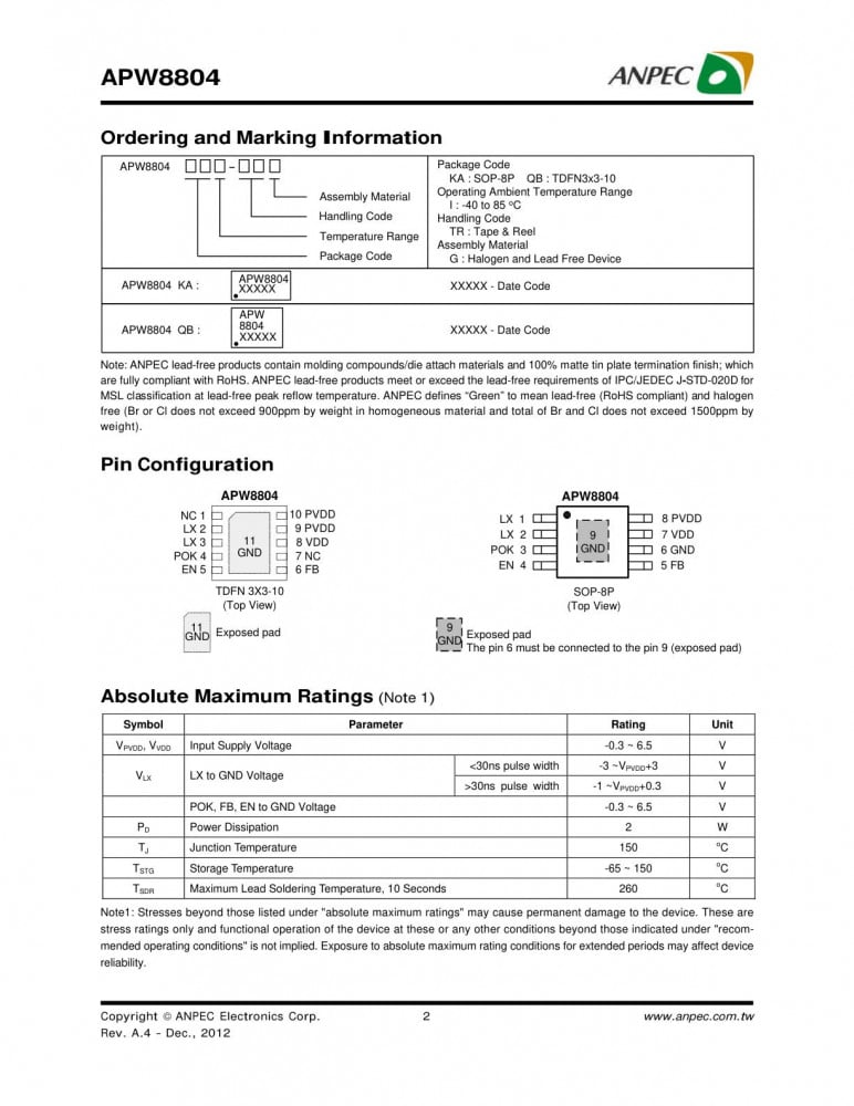 APW8804 datasheet page 2