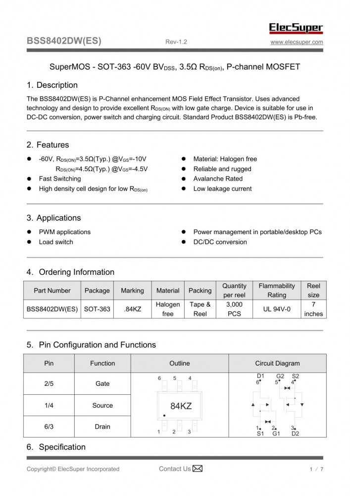 BSS8402DW(ES) datasheet page 1