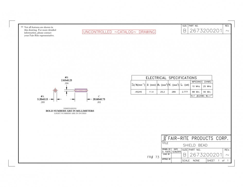 Fair-Rite 2673200201 technical document preview