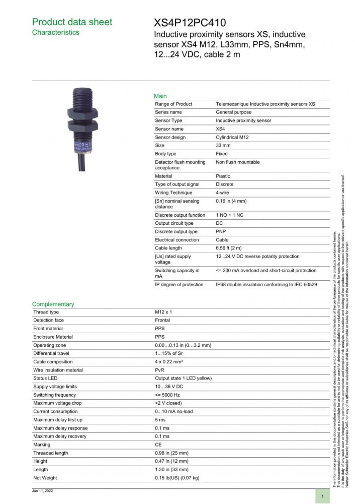XS4P12PC410 technical document page 1