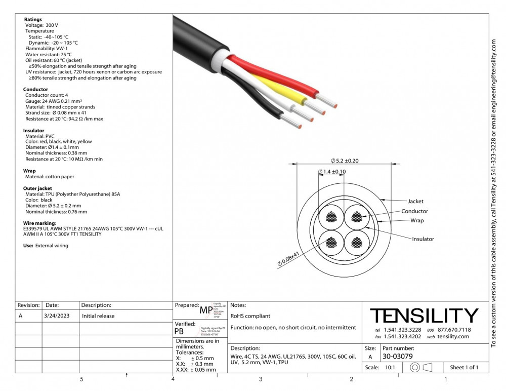 30-03079 product drawing and cable specification