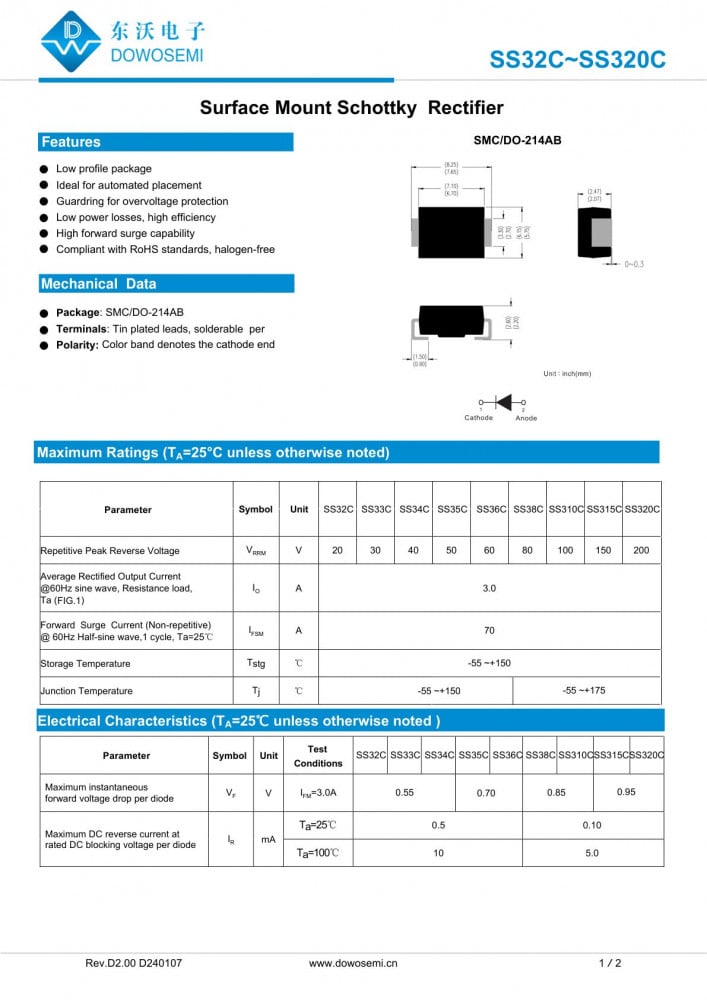 DOWO SS36C datasheet page 1