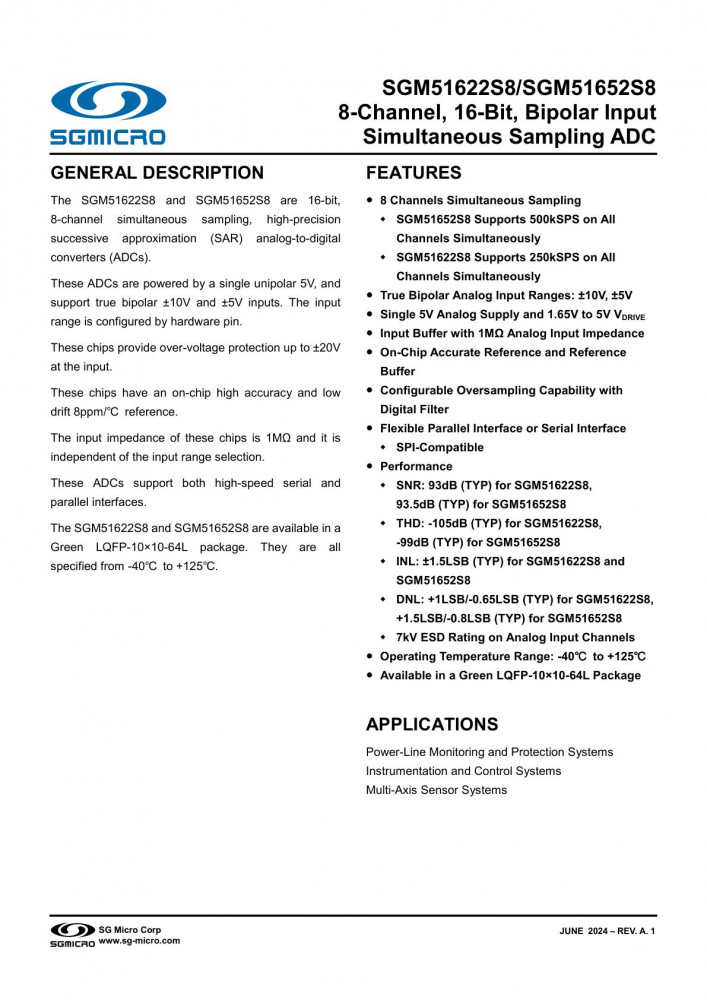 SGM51622S8 datasheet preview, page 1
