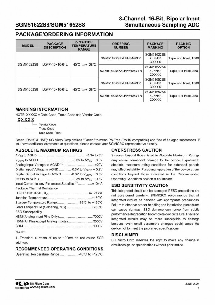 SGM51622S8 datasheet preview, page 2