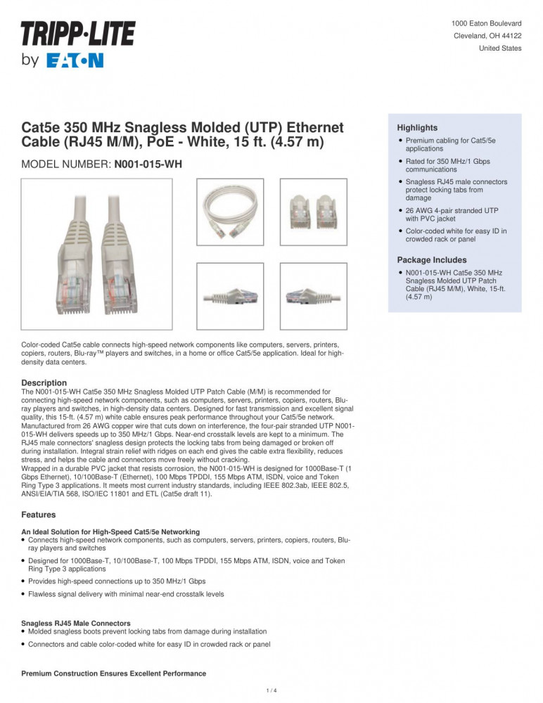 N001-015-WH technical document page 1