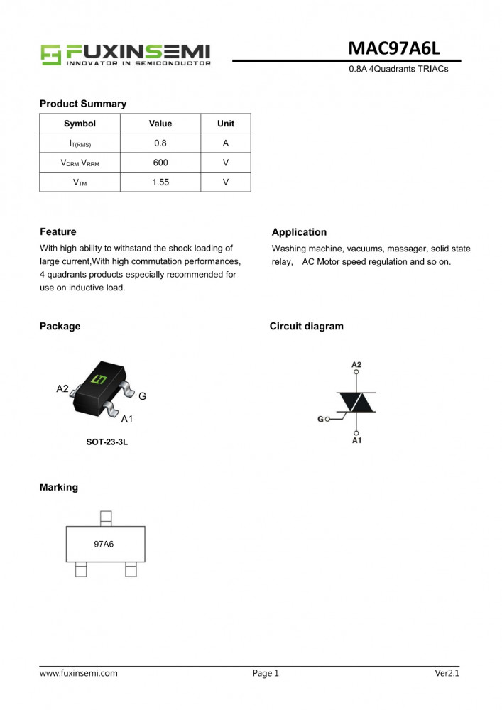 MAC97A6L datasheet page 1