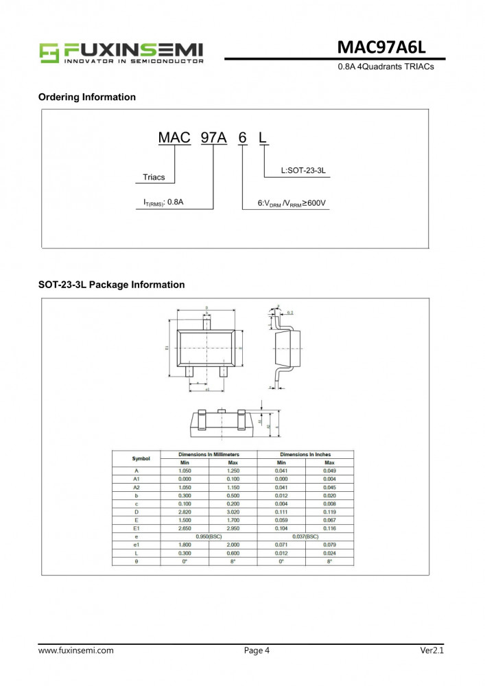 MAC97A6L SOT-23-3L package drawing
