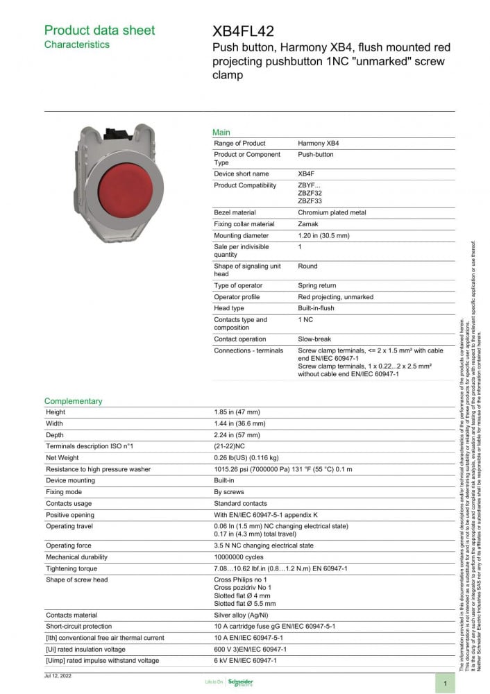 XB4FL42 technical document page 1