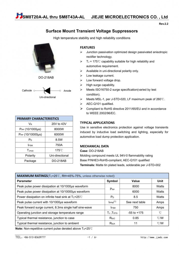 SM8T series datasheet page 1