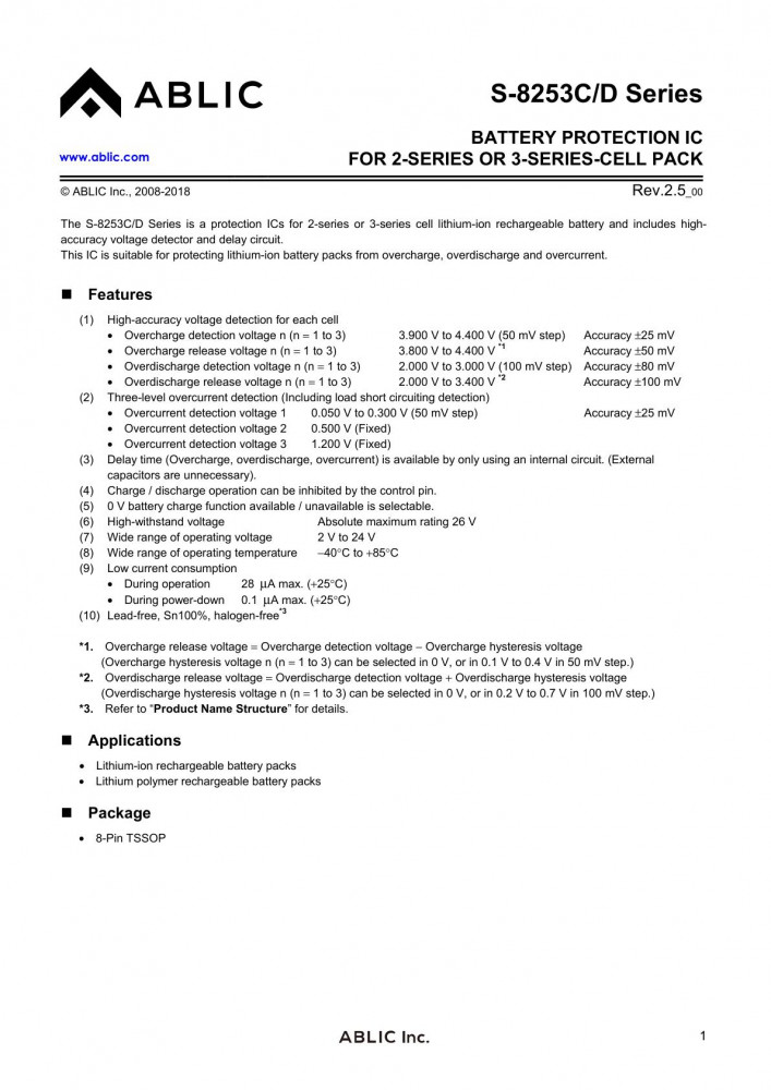 S-8253C/D datasheet page 1