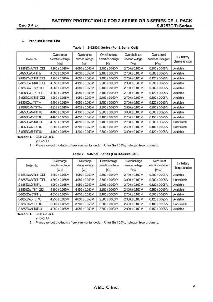 S-8253C/D datasheet page 5