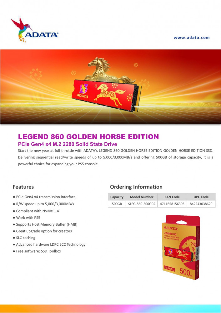 LEGEND 860 GOLDEN HORSE EDITION product document image, page 1
