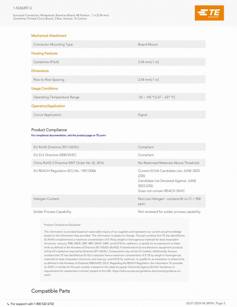 TE Connectivity product document page 2