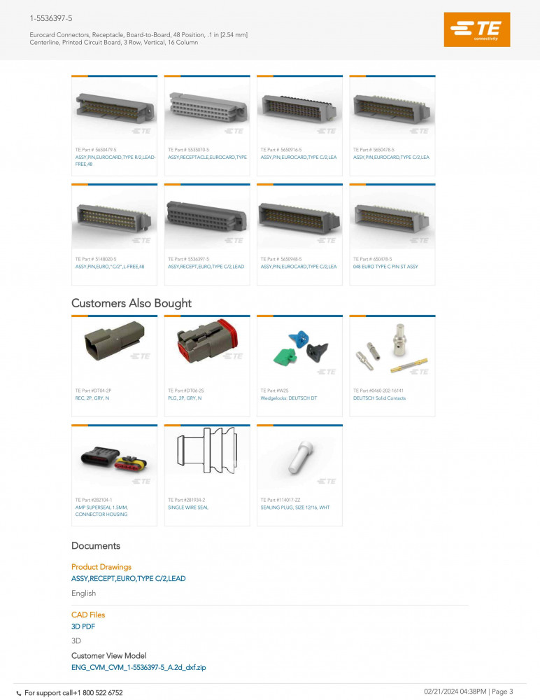 TE Connectivity product document page 3
