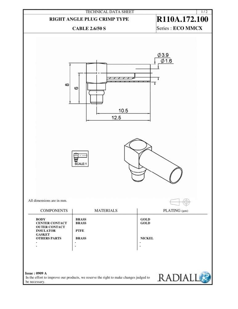 Radiall R110A172100 technical document, page 1