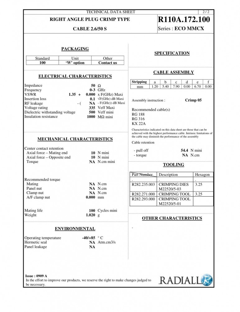 Radiall R110A172100 technical data sheet, page 2