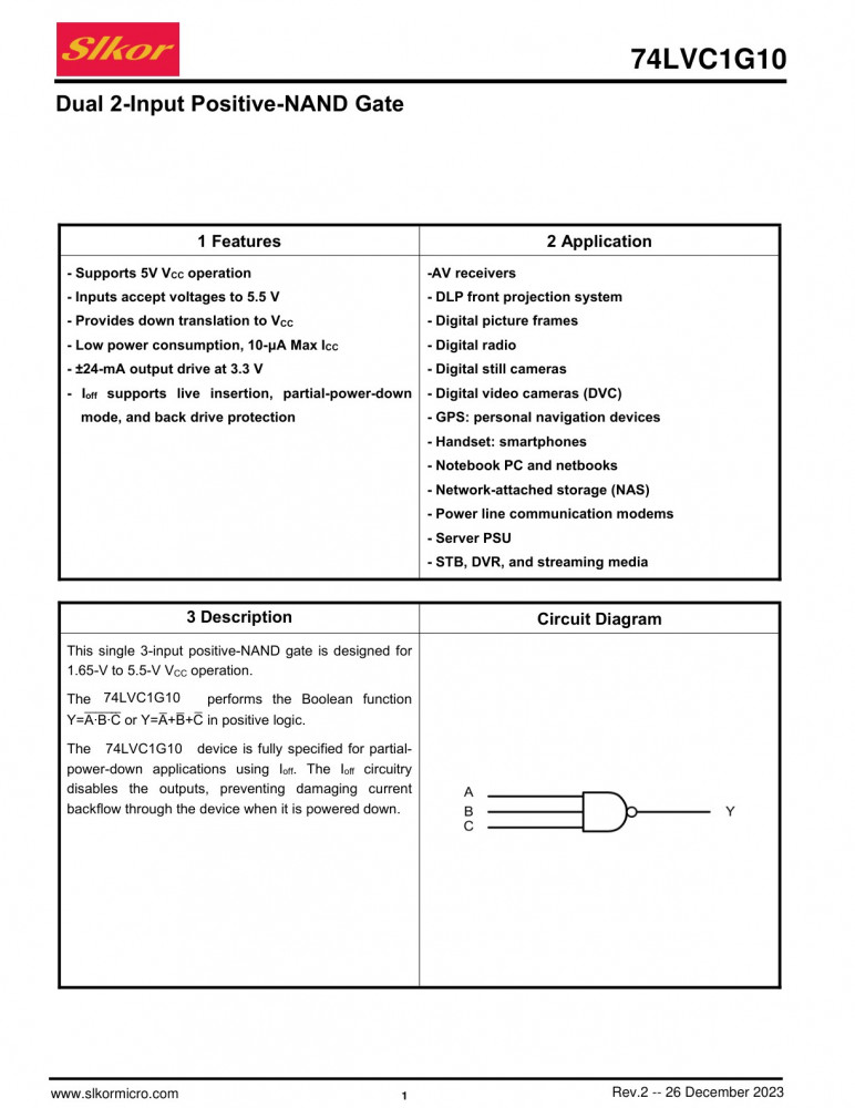74LVC1G10S6 datasheet page 1