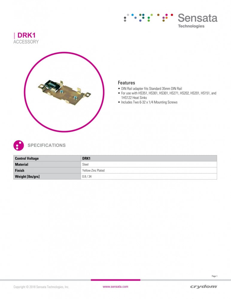 Sensata DRK1 technical document page 1