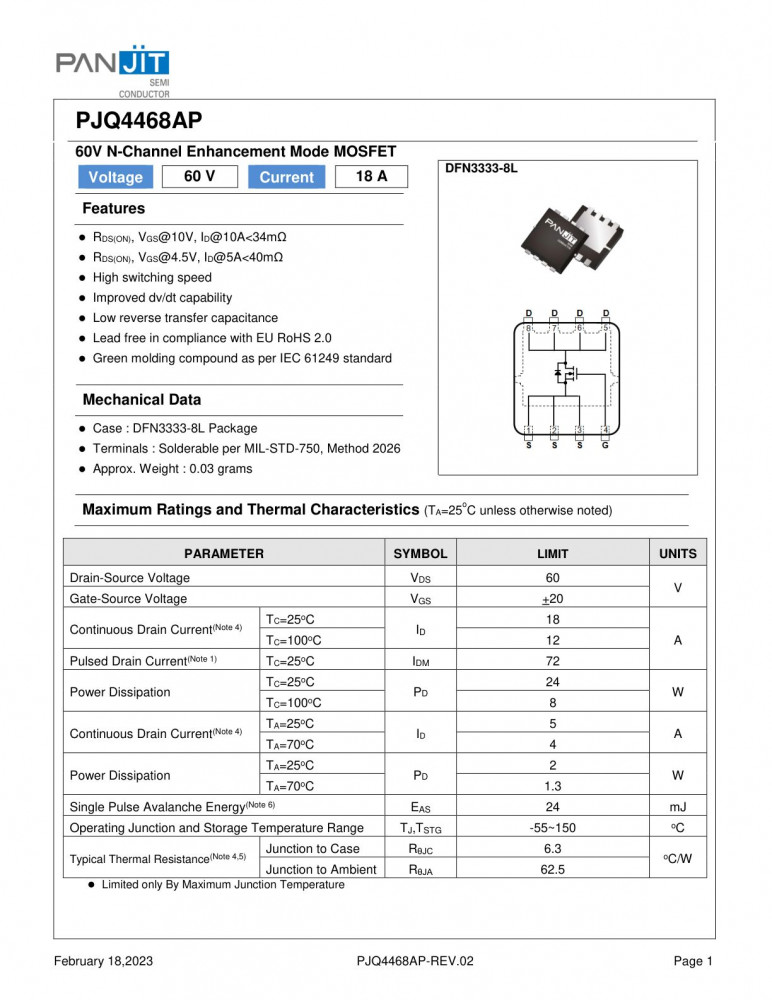 PJQ4468AP datasheet page 1