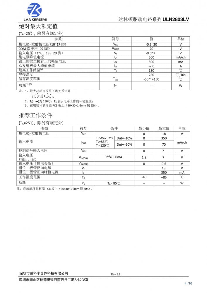 ULN2803LV datasheet page 4