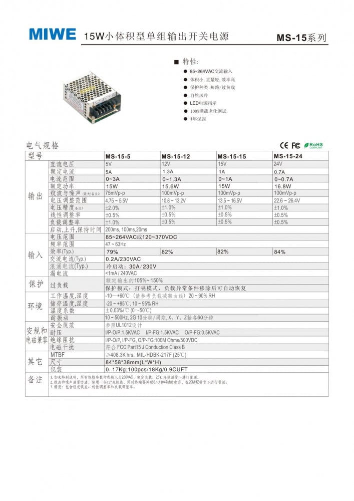 MIWE MS-15-12 datasheet page 1