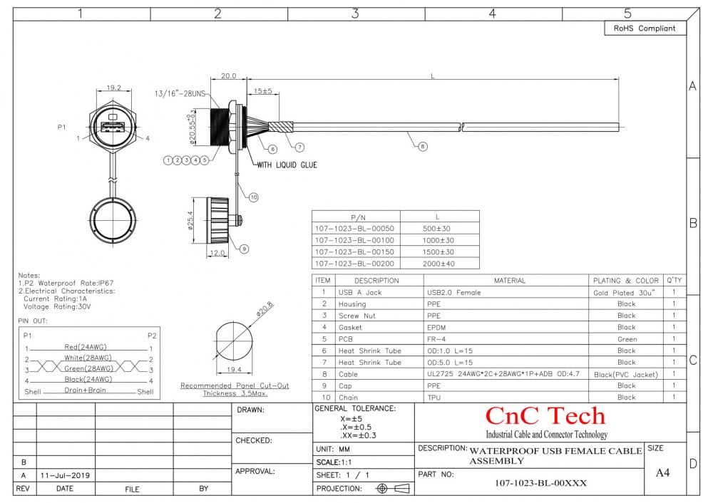 CNC Tech 107-1023-BL-00100 technical drawing